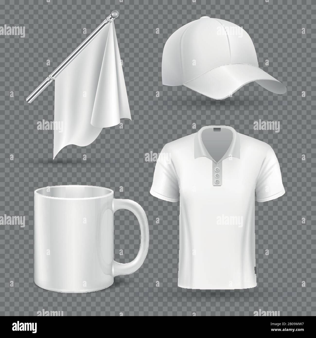 Promotional items, vector set mockup. Promotional accessory group flag ...