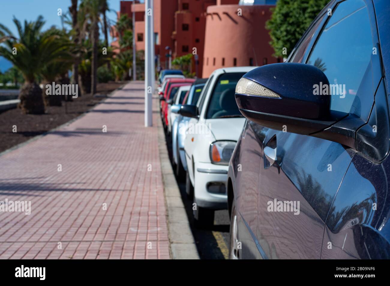 Busy street parking in central part of small city in Spain Stock Photo ...