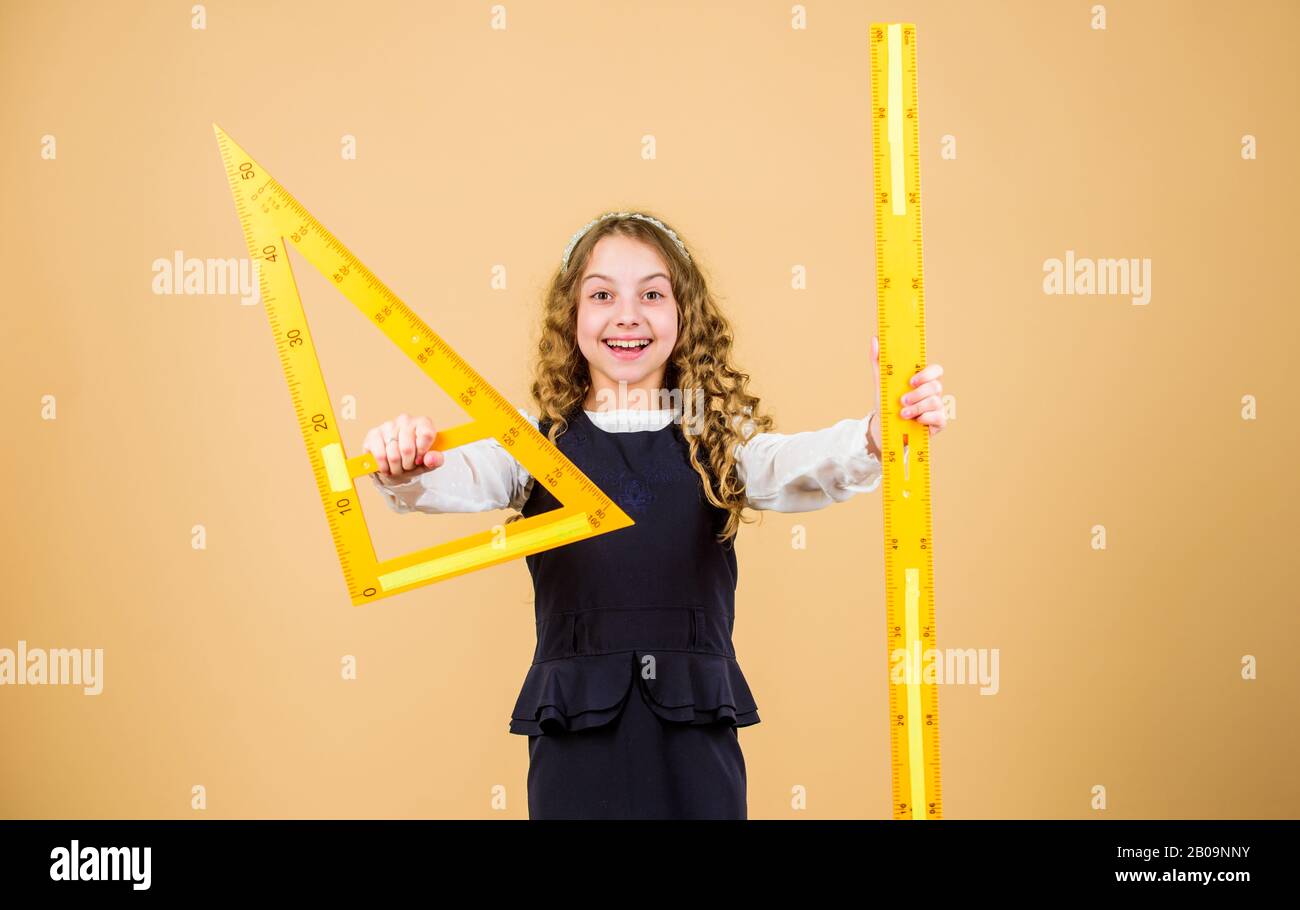 Kid school uniform hold ruler. Geometry school subject. Education and ...