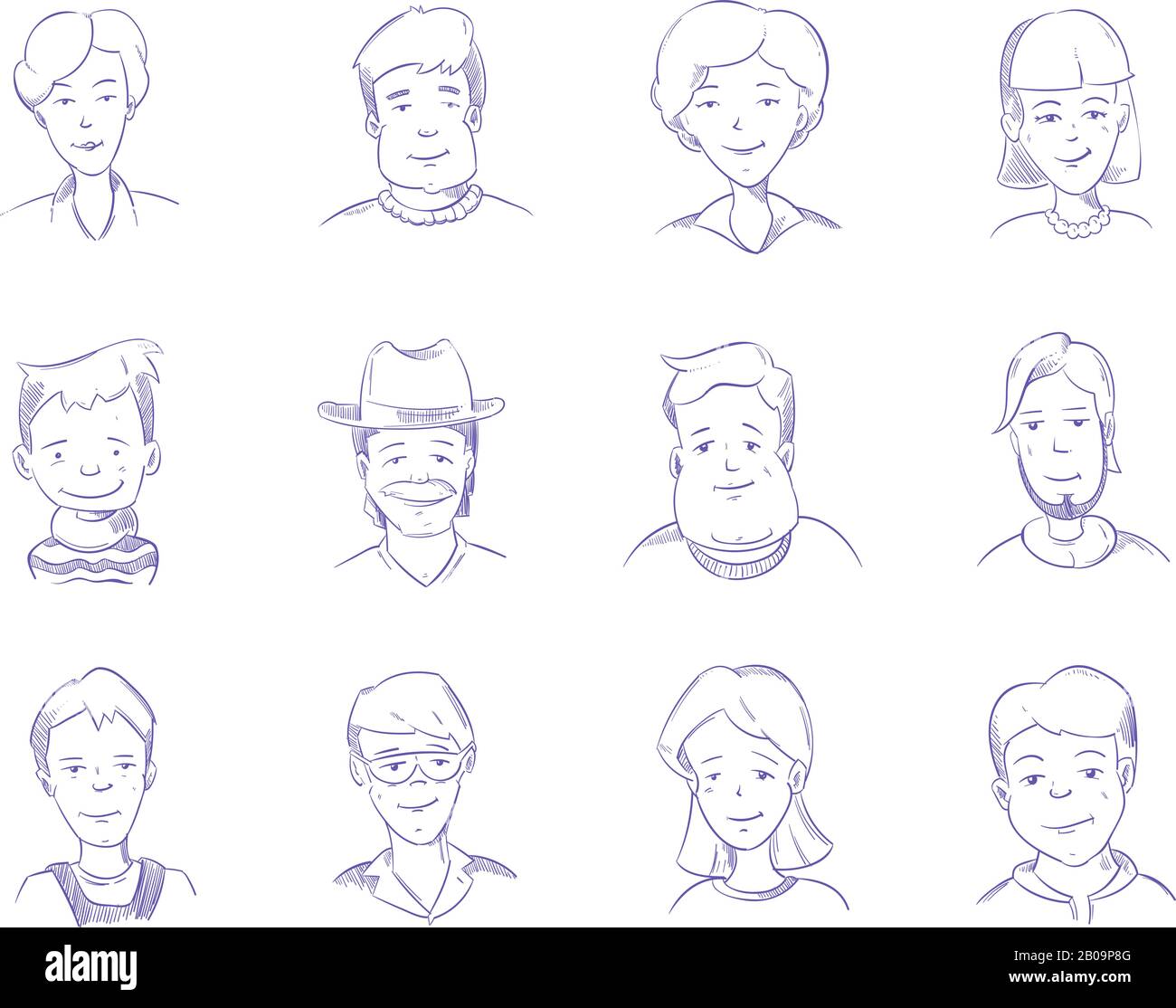 Hand drawn people characters, portrait, avatars vector sketch ...