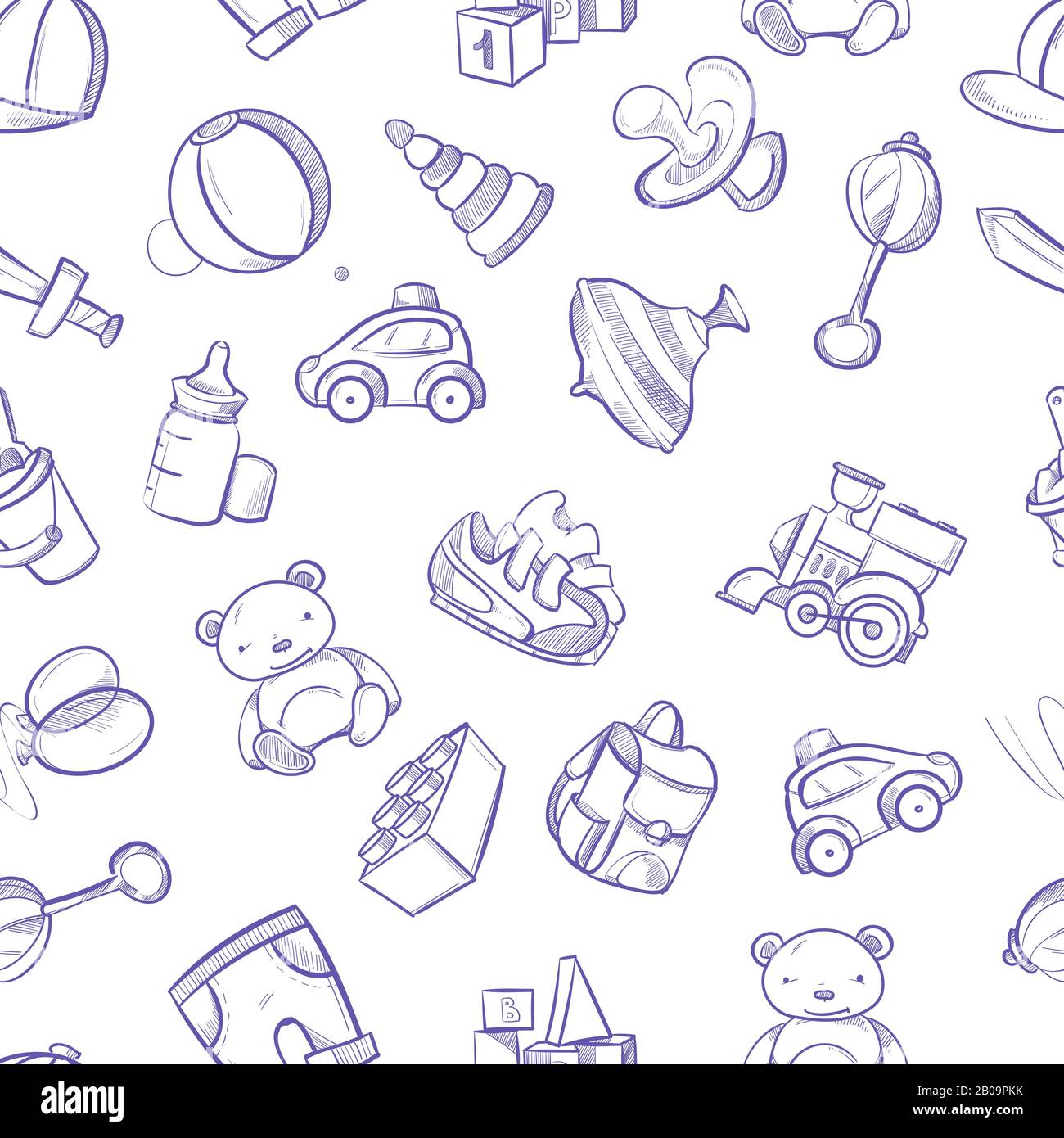 Children doodle vector background with toys. Cute hand drawn kids ...