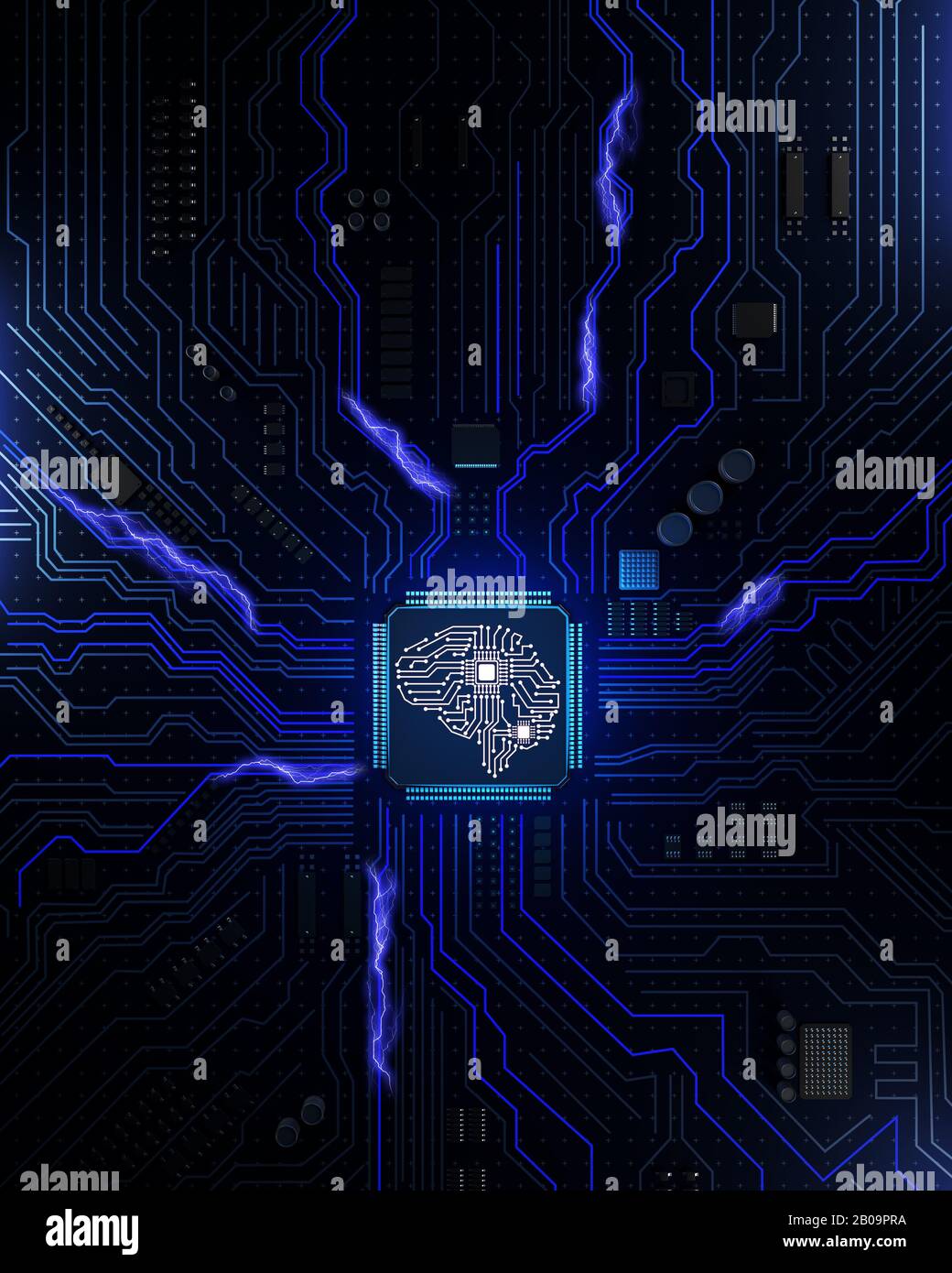 Computer circuit board socket in the form of the human brain. 3D ...