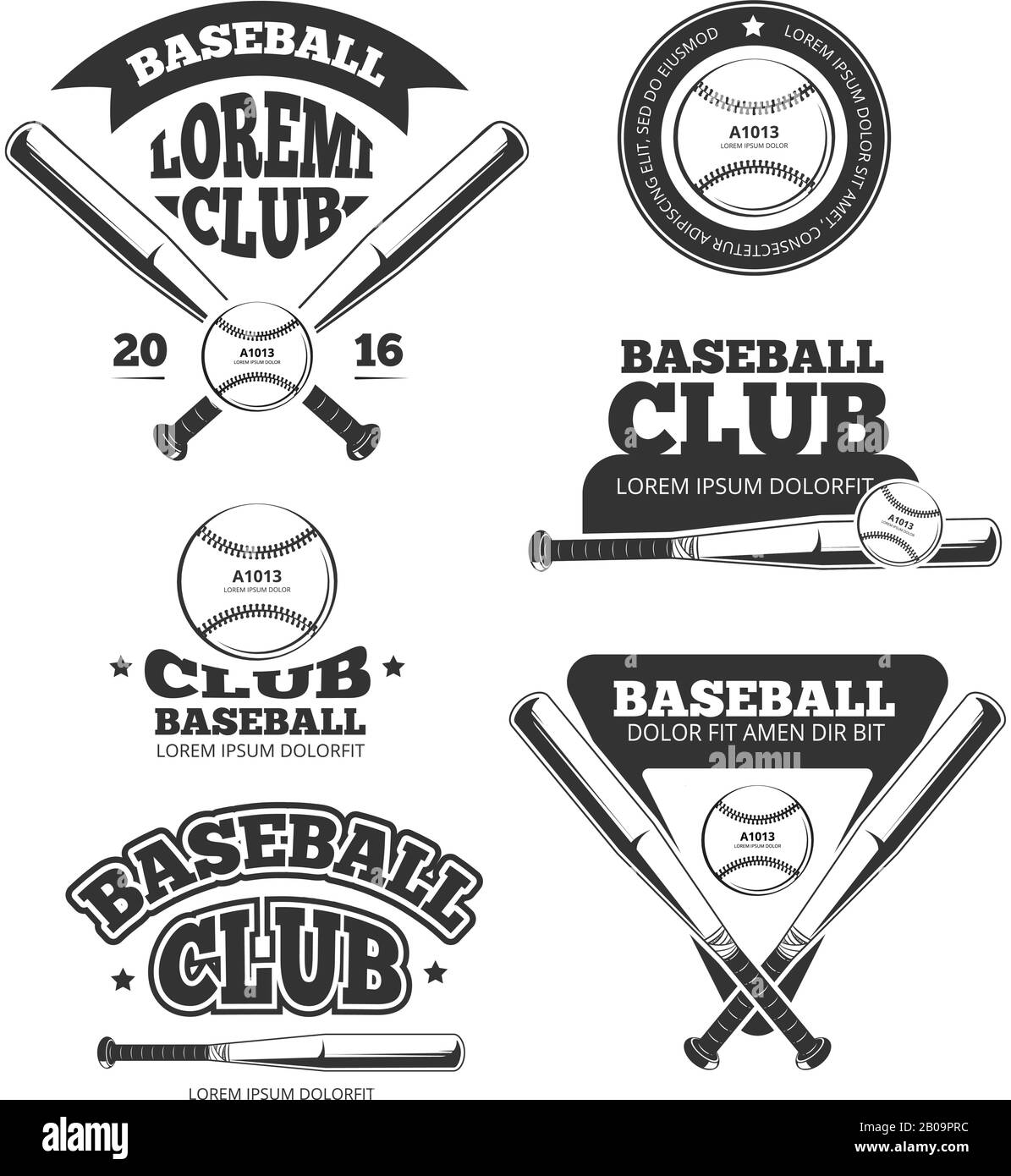 Vintage baseball sports, old vector logos and labels set with bats and ...