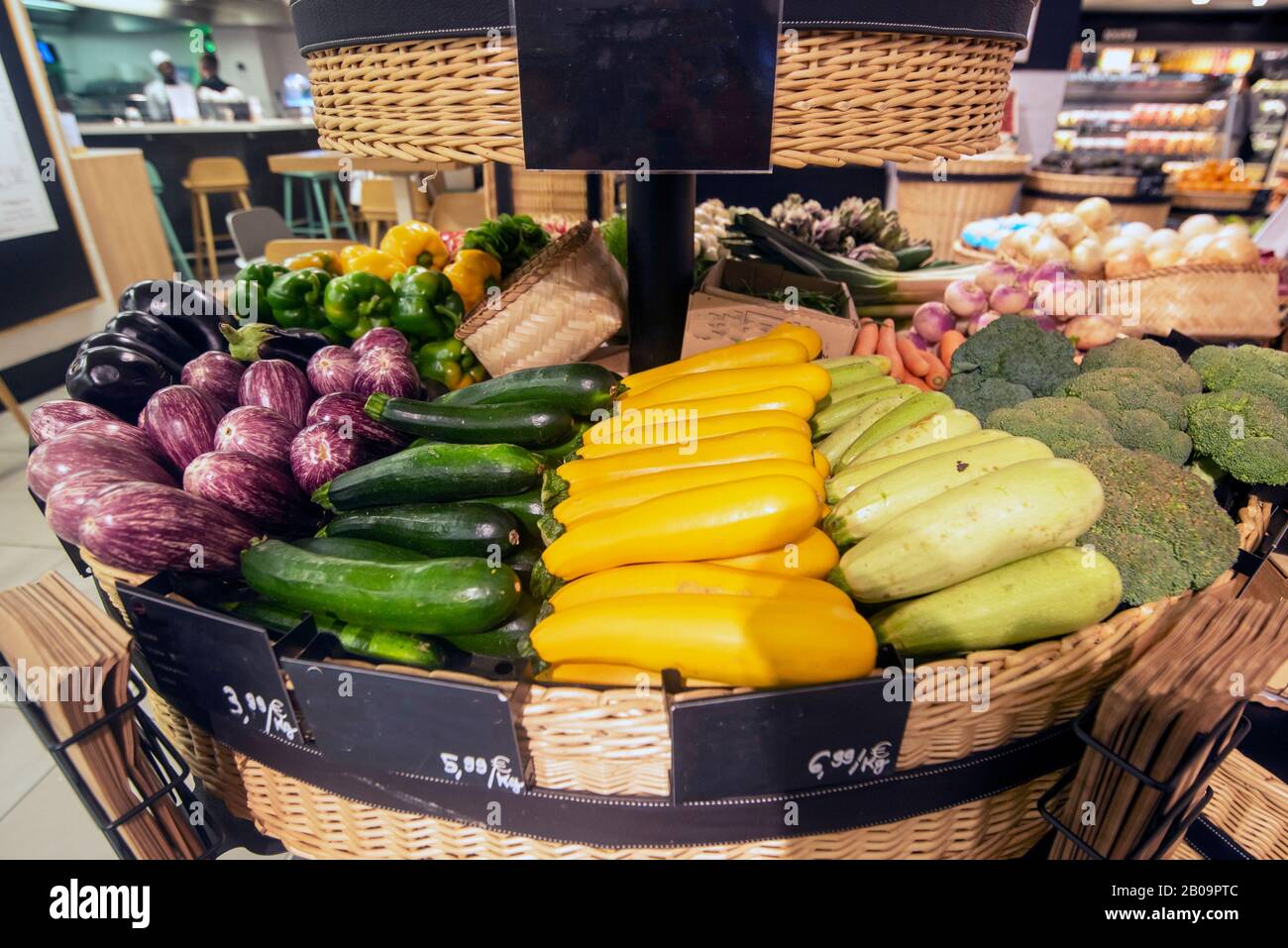 Vegetable basket arranged by type and colour Stock Photo - Alamy