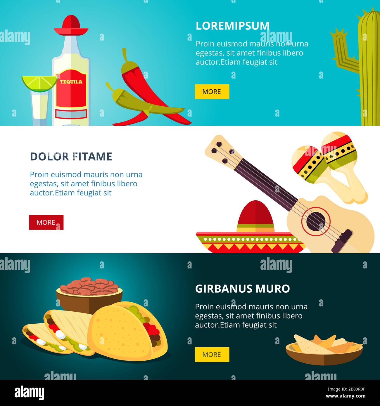 Tasty mexican traditional cuisine food restaurant vector banners set ...