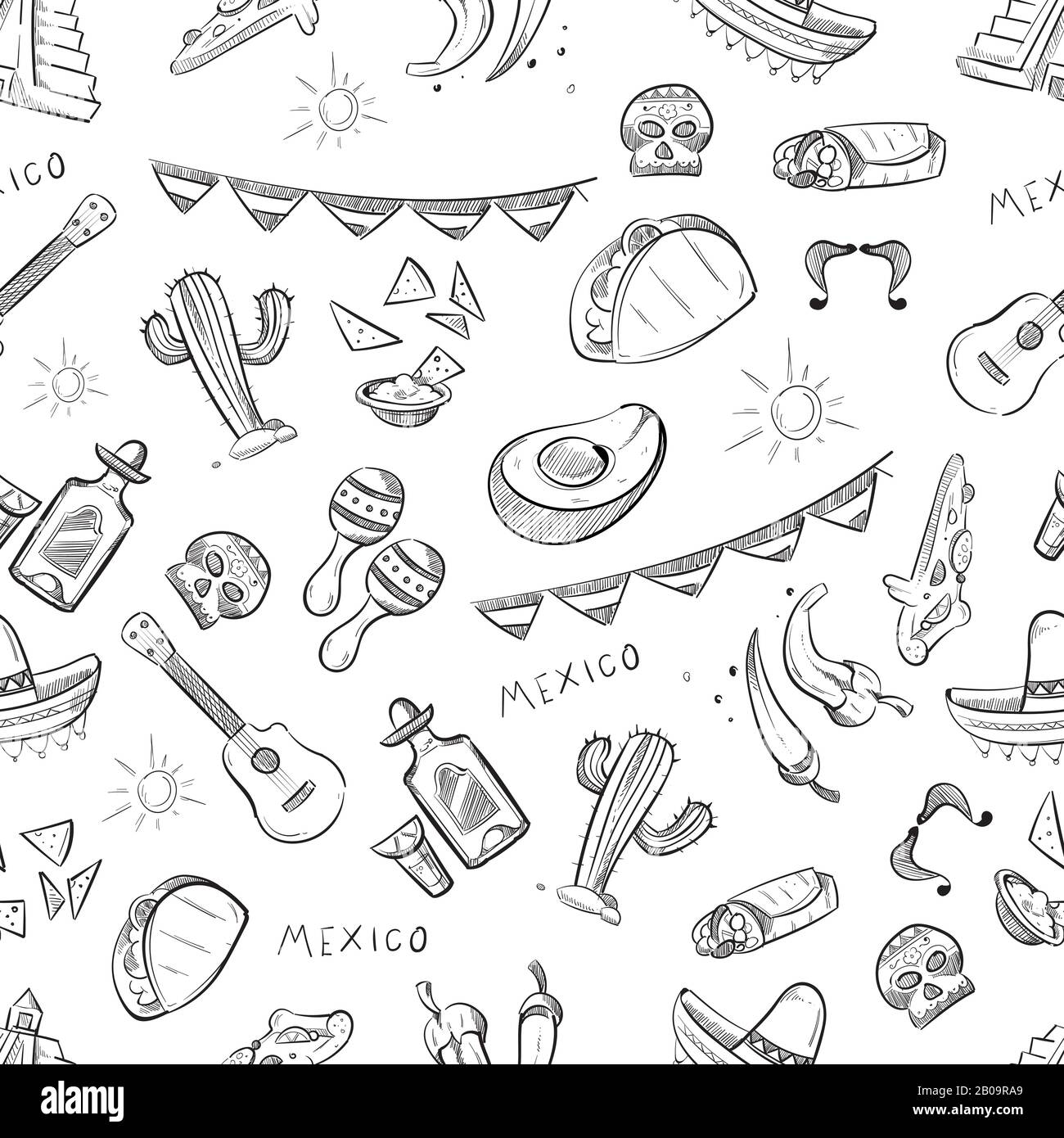 Traditional mexican food, mexico culture elements vector seamless ...