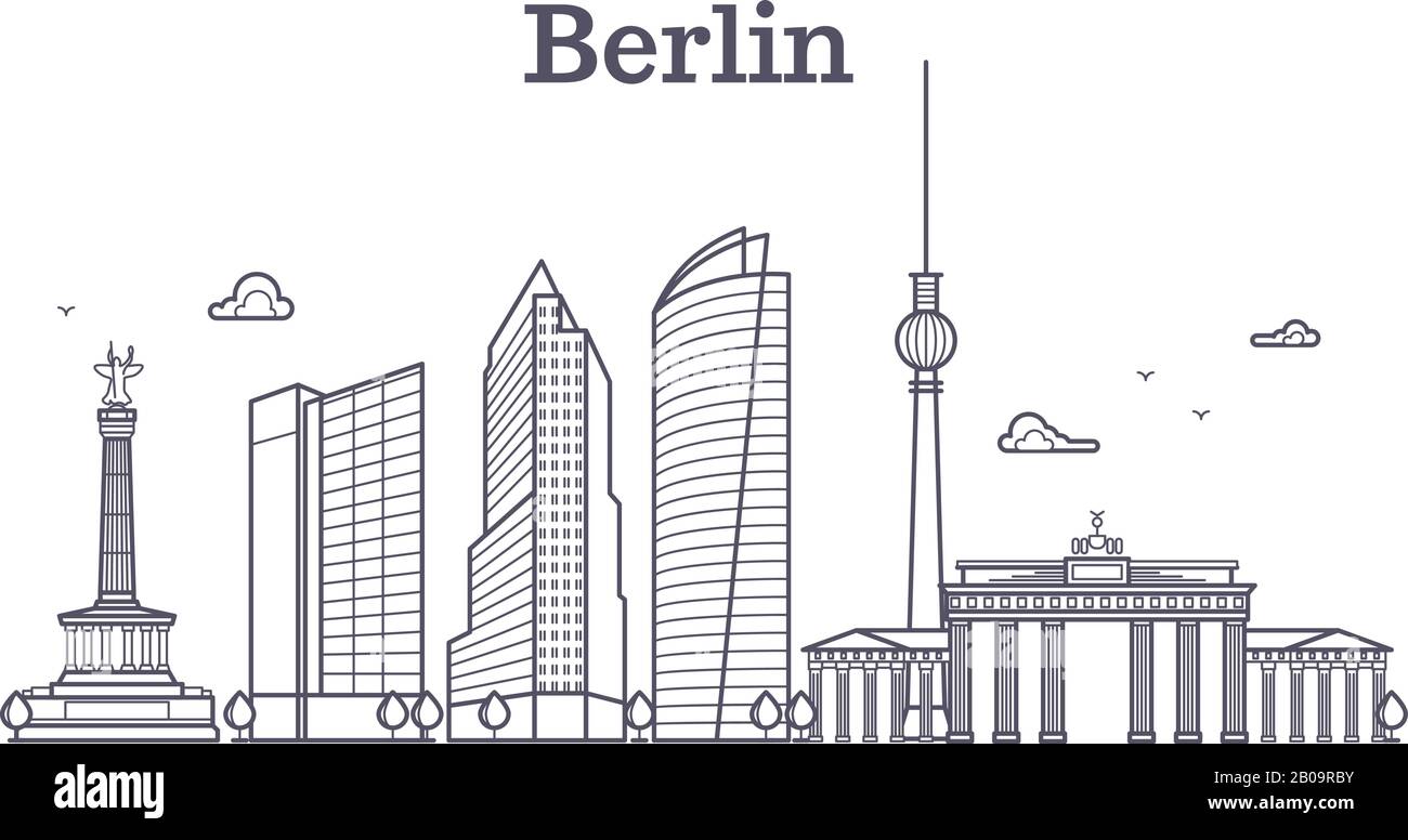 Germany berlin line vector landscape, city panoramic houses. Panorama ...