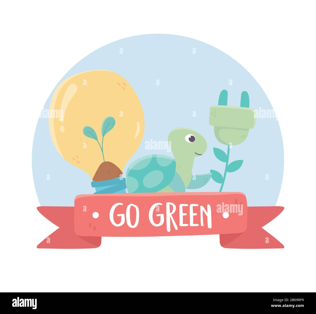 go green bulb turtle and plug environment ecology cartoon design vector ...
