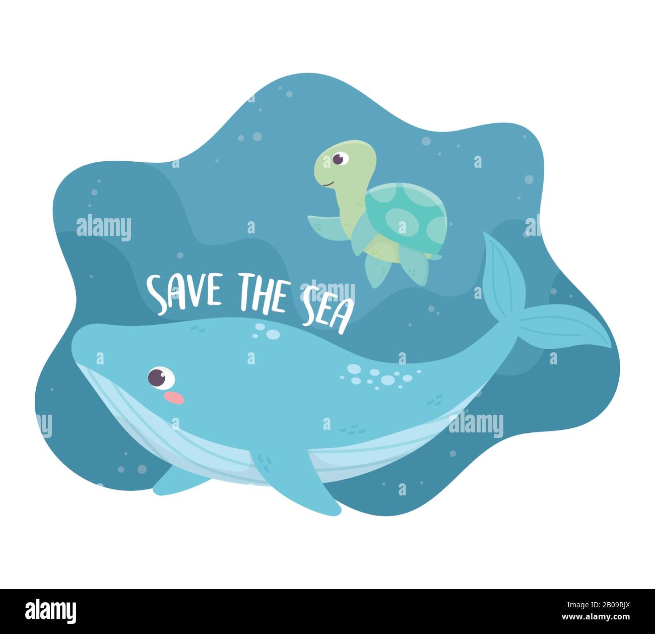save the sea whale and turtle environment ecology cartoon design vector ...