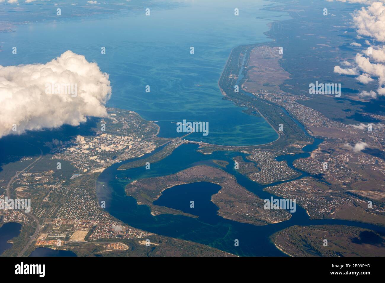 Dam of the Kiev reservoir in Ukraine with a bird's-eye view Stock Photo ...