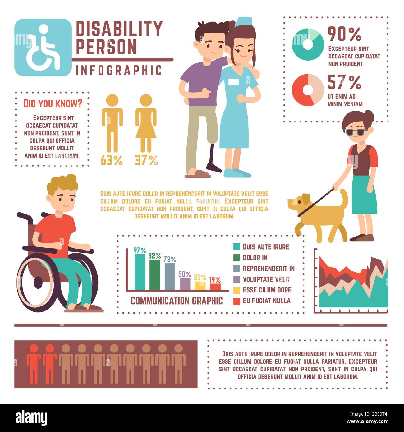Disabled and retirement person vector infographic with charts and ...
