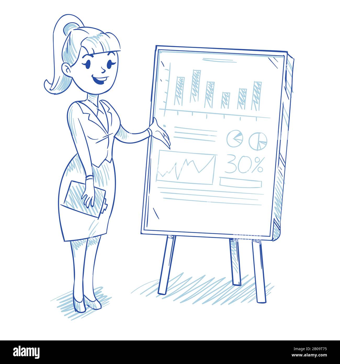 Businesswoman presenting business company development charts. Hand ...