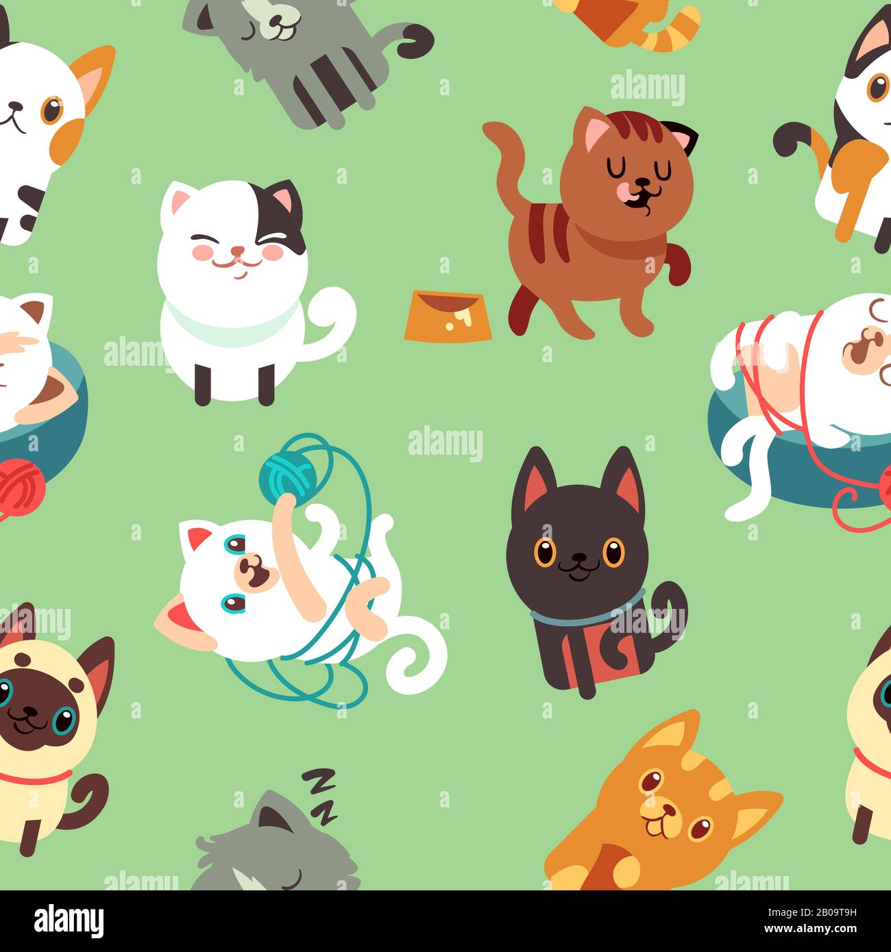 Cartoon cats, kitten vector seamless background. Pattern with cute cat ...