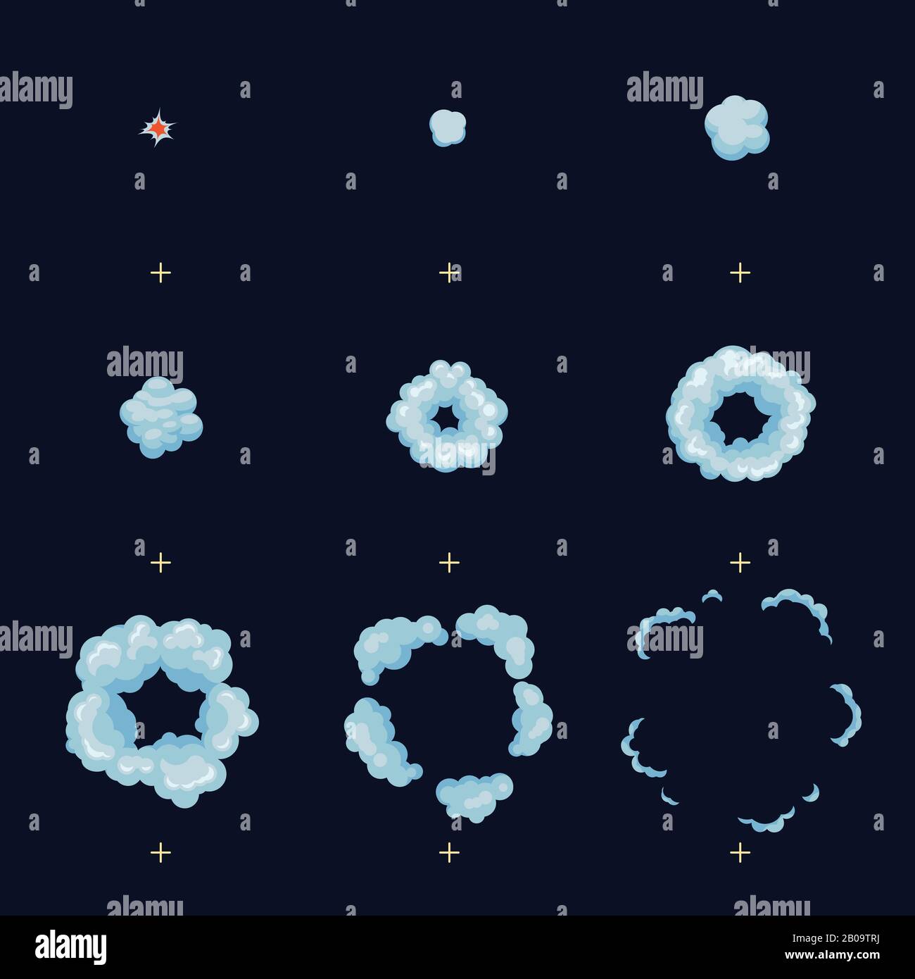 Puff, boom, burst, explosion, explode animation frames vector effect ...