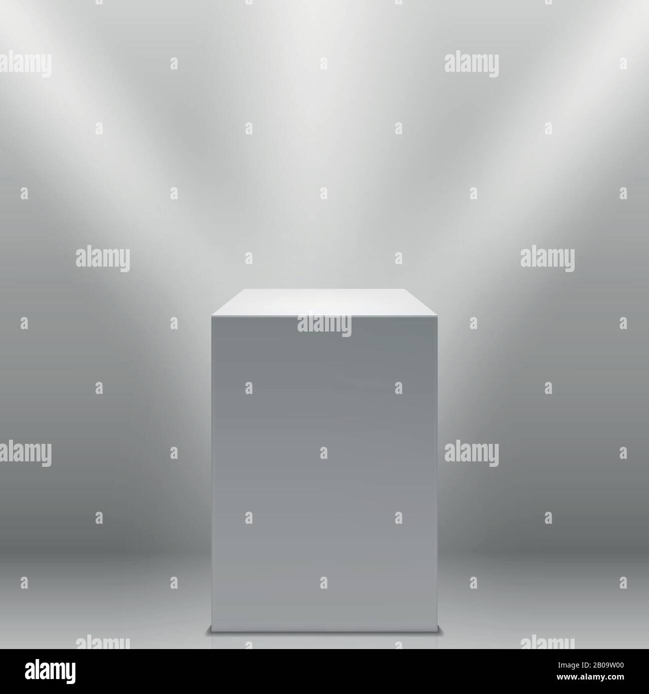 Museum pedestal, white empty 3d podium and spotlights vector ...