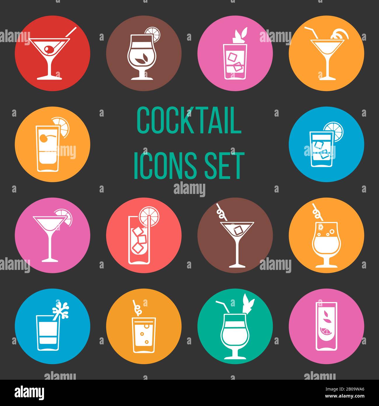 Colorful cocktail vector icons set. Alcohol margarita and martini ...