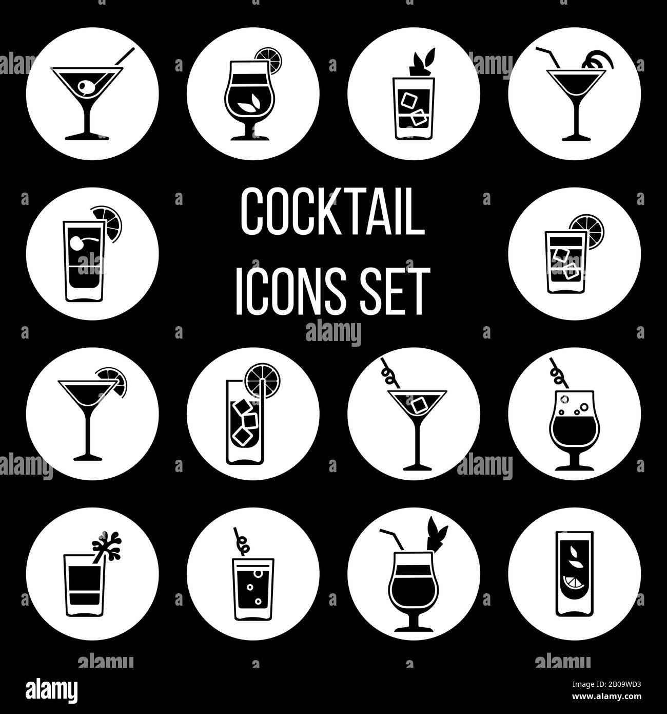 Cocktail beverage doodle set Black and White Stock Photos & Images - Alamy