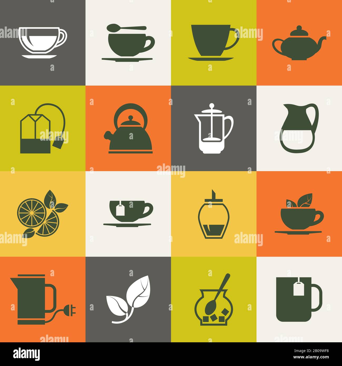 Multicolor tea vector icons set. Illustration of design flat collection ...