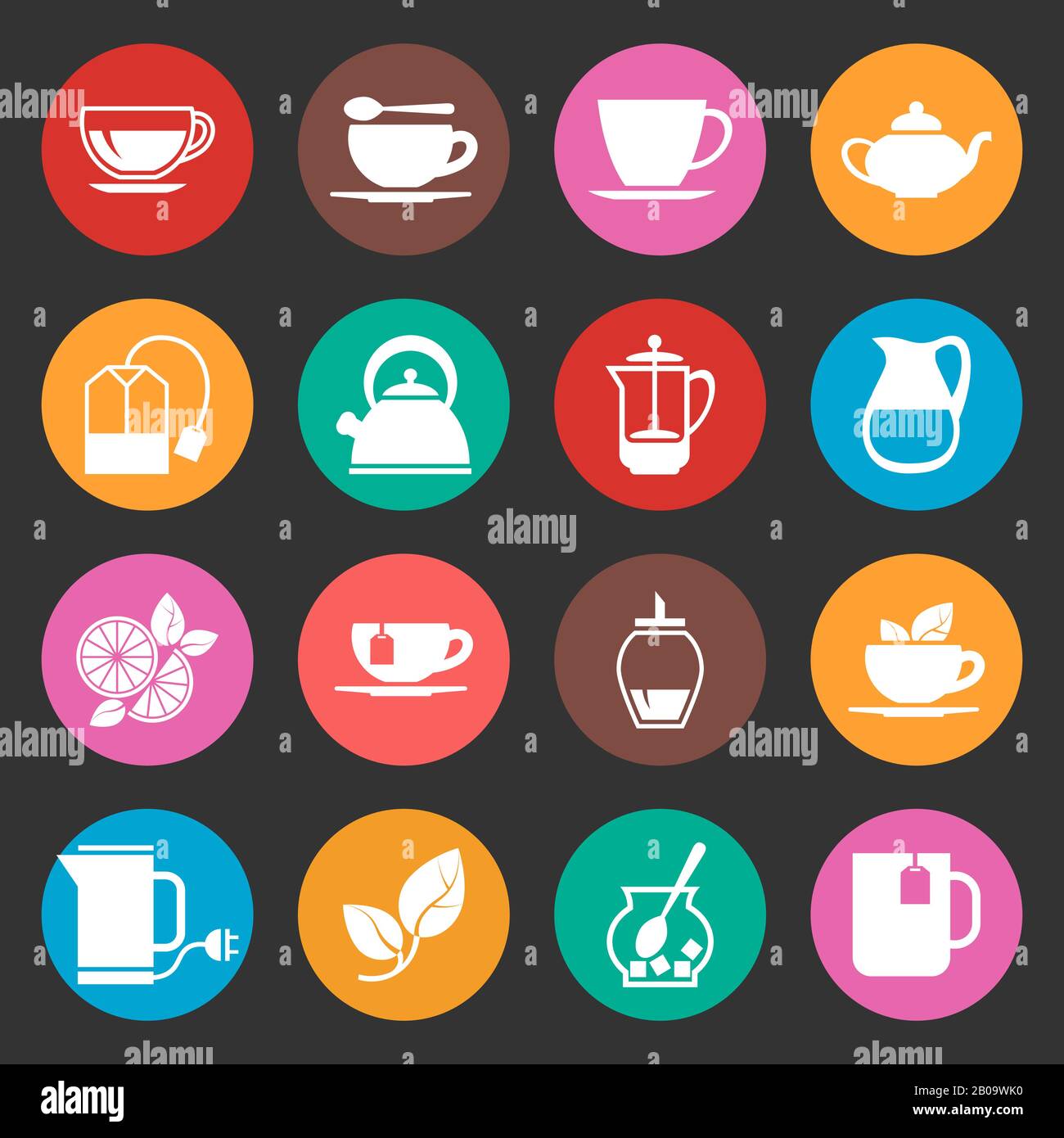 Colorful tea thin line vector icons set. Illustration of tea and coffee ...