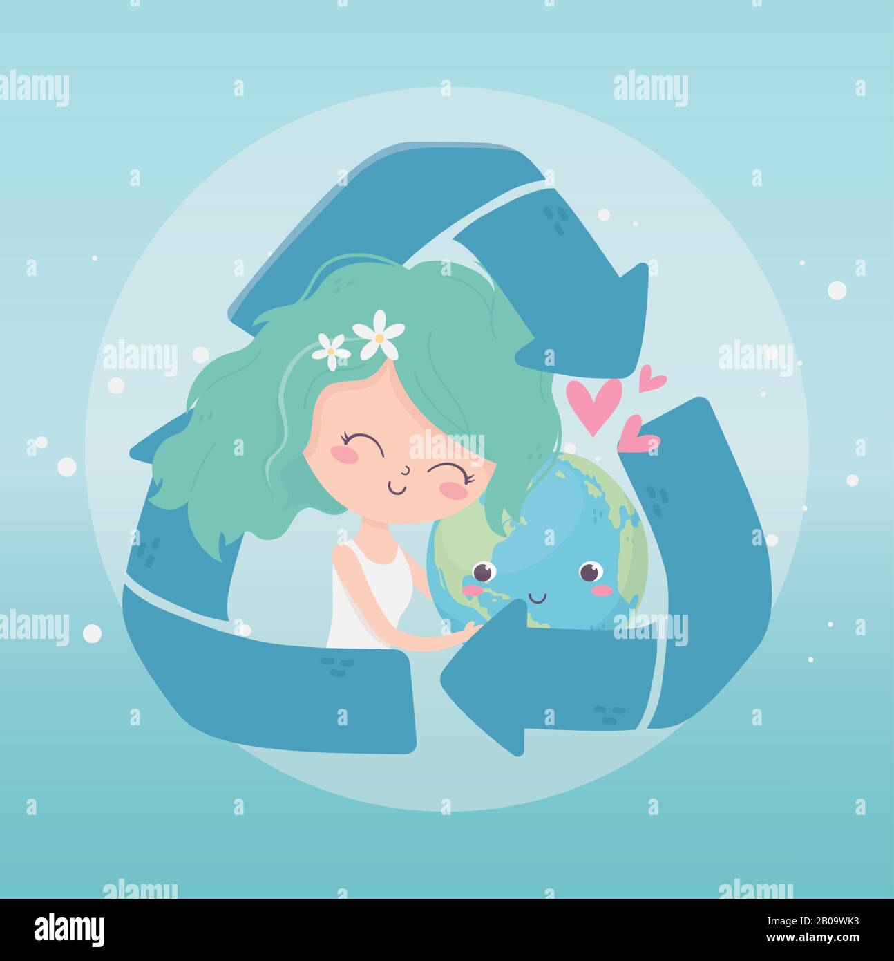 cute girl world recycle love hearts environment ecology vector ...