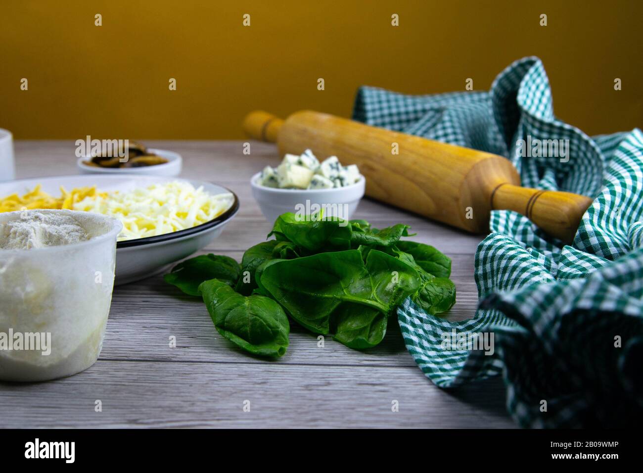Free space in the center of the table. Fresh original italian raw pizza ...