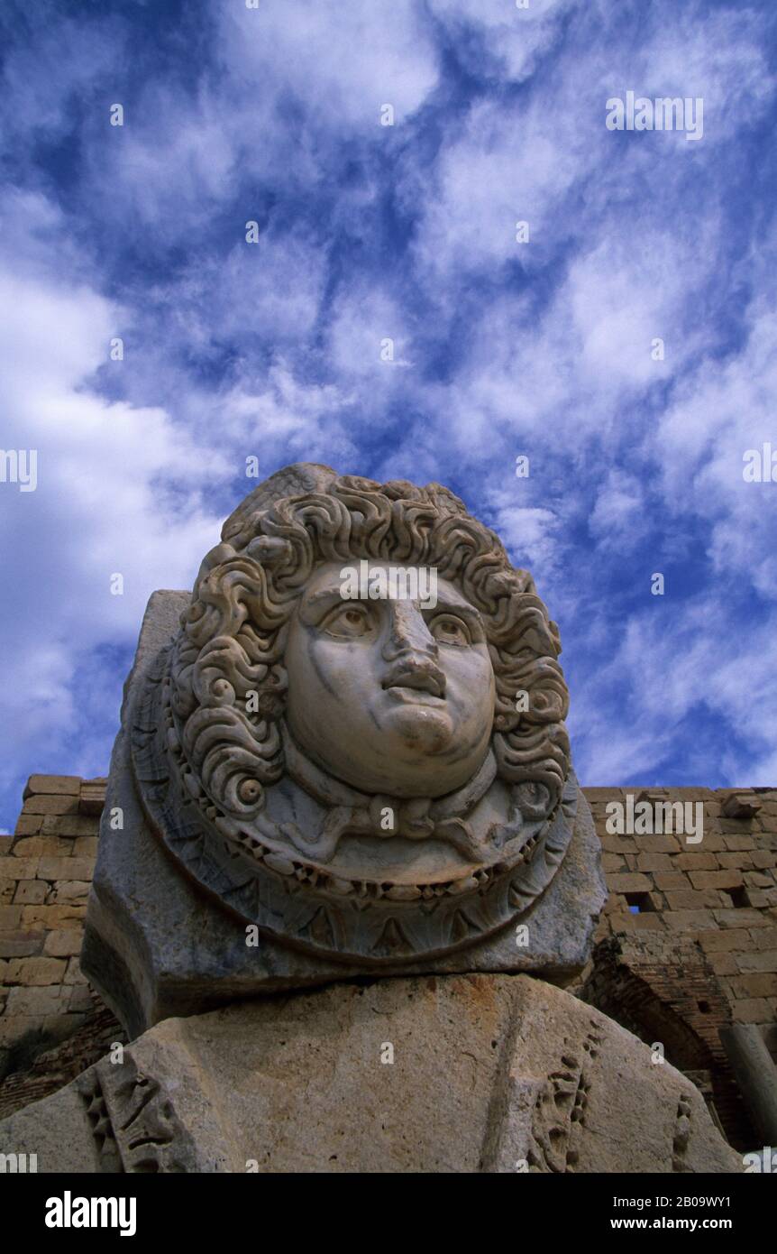 LIBYA, NEAR TRIPOLI, LEPTIS MAGNA, SEVERAN FORUM, MEDUSA HEAD, CLOUDS ...