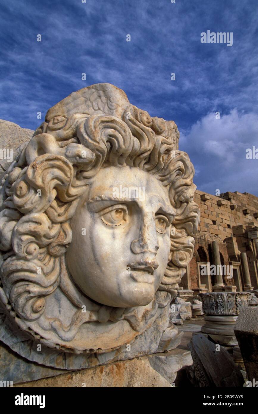 LIBYA, NEAR TRIPOLI, LEPTIS MAGNA, SEVERAN FORUM, MEDUSA HEAD Stock ...