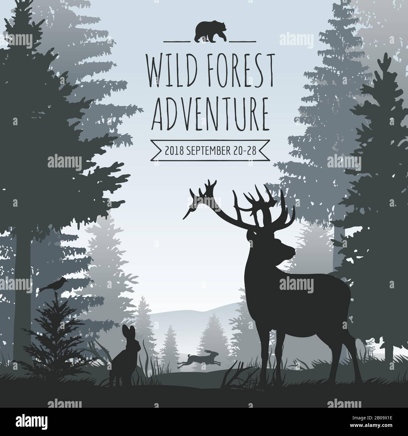 Tree forest foggy Stock Vector Images - Alamy