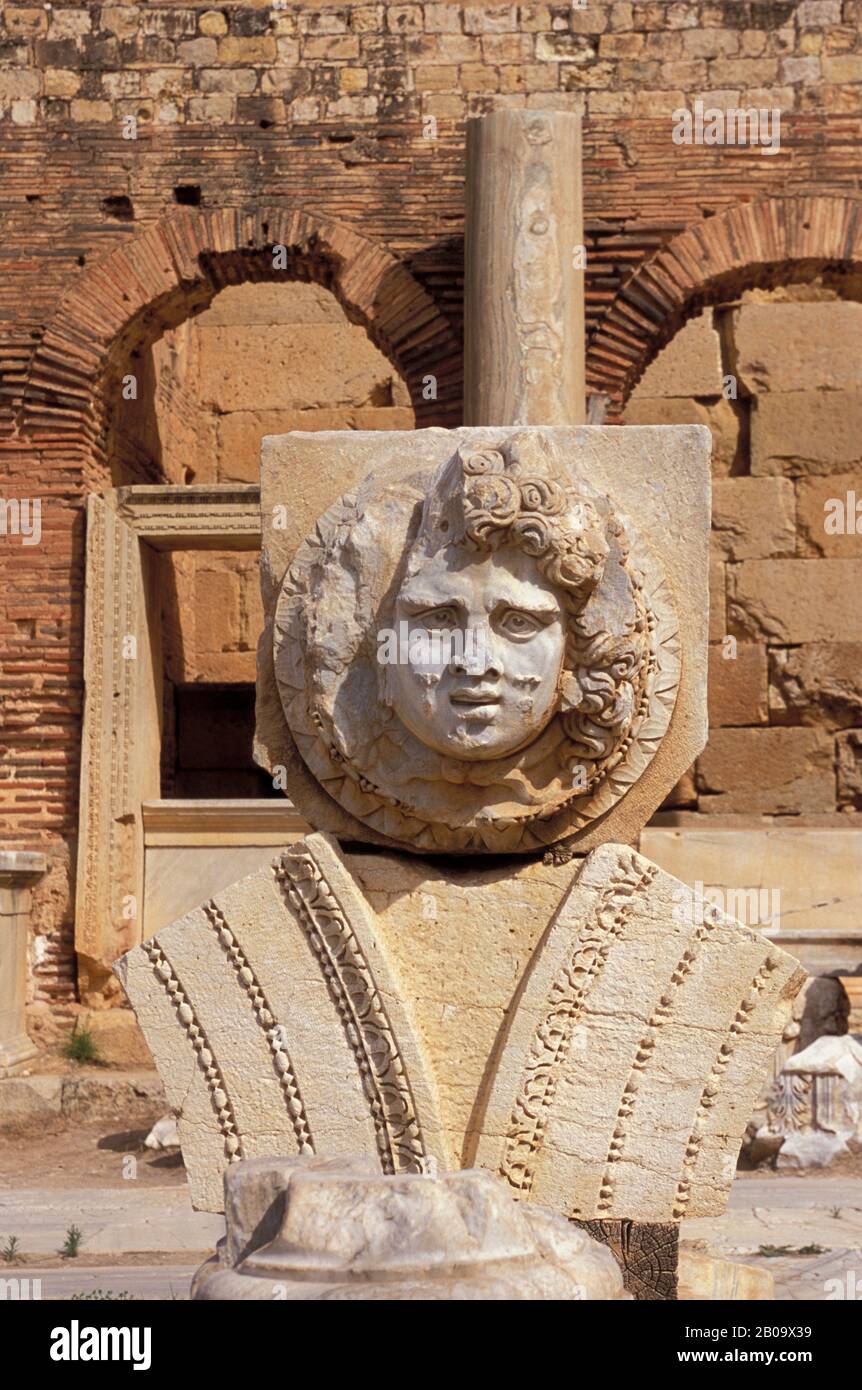 LIBYA, NEAR TRIPOLI, LEPTIS MAGNA, SEVERAN FORUM, MEDUSA HEAD, BASILICA ...
