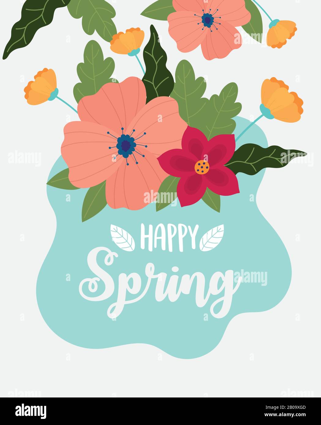 happy spring flowers foliage nature badge decoration vector ...