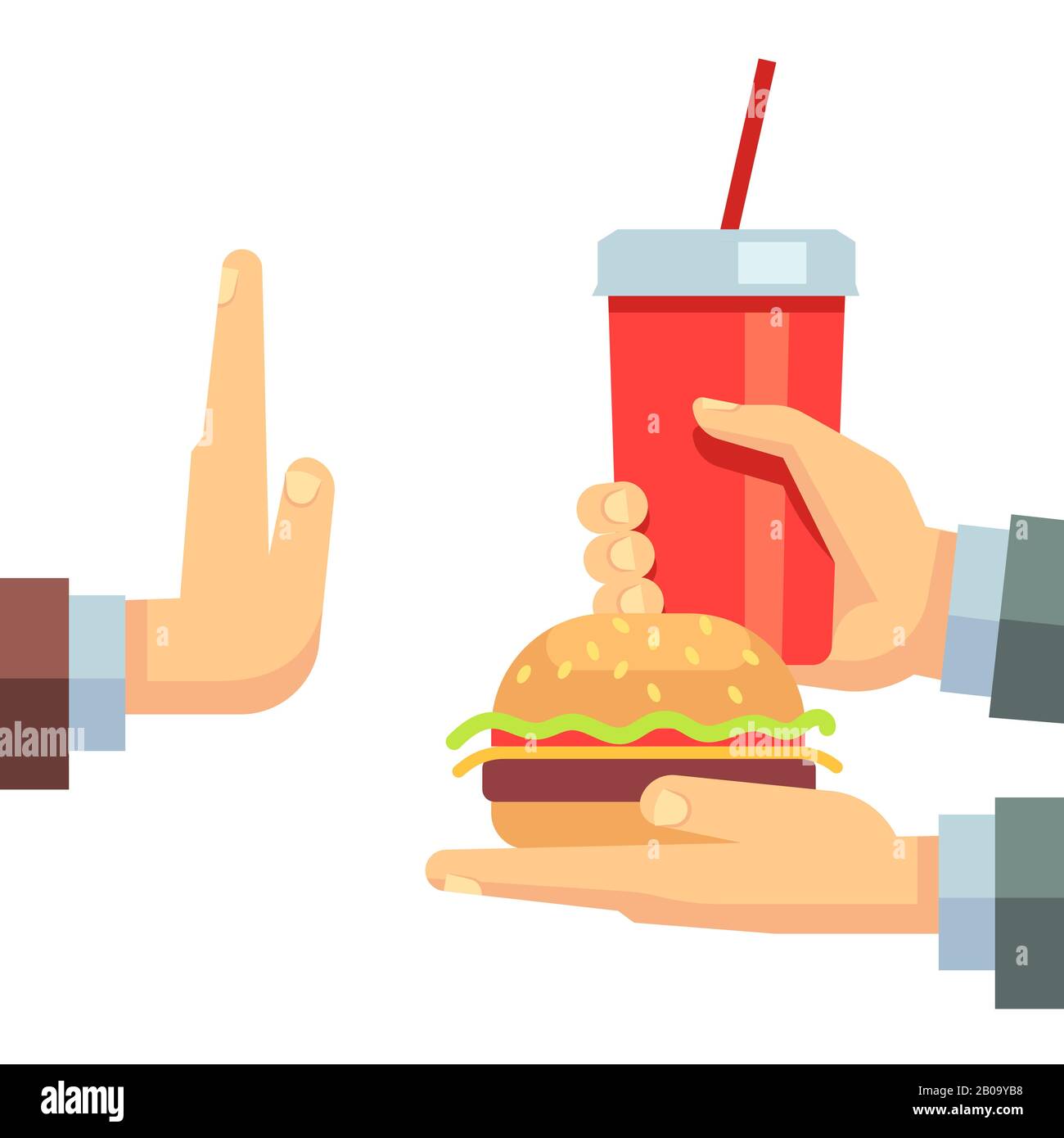 Stop fast food junk snacks vector concept with refusing hand. Fast food ...