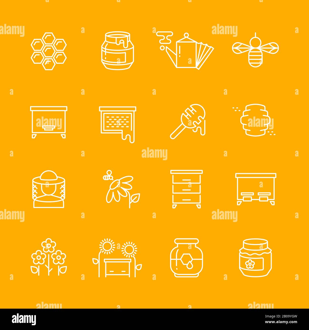 Honey apiary vector thin line icons set. Honeycomb and bee, beehive illustration Stock Vector ...
