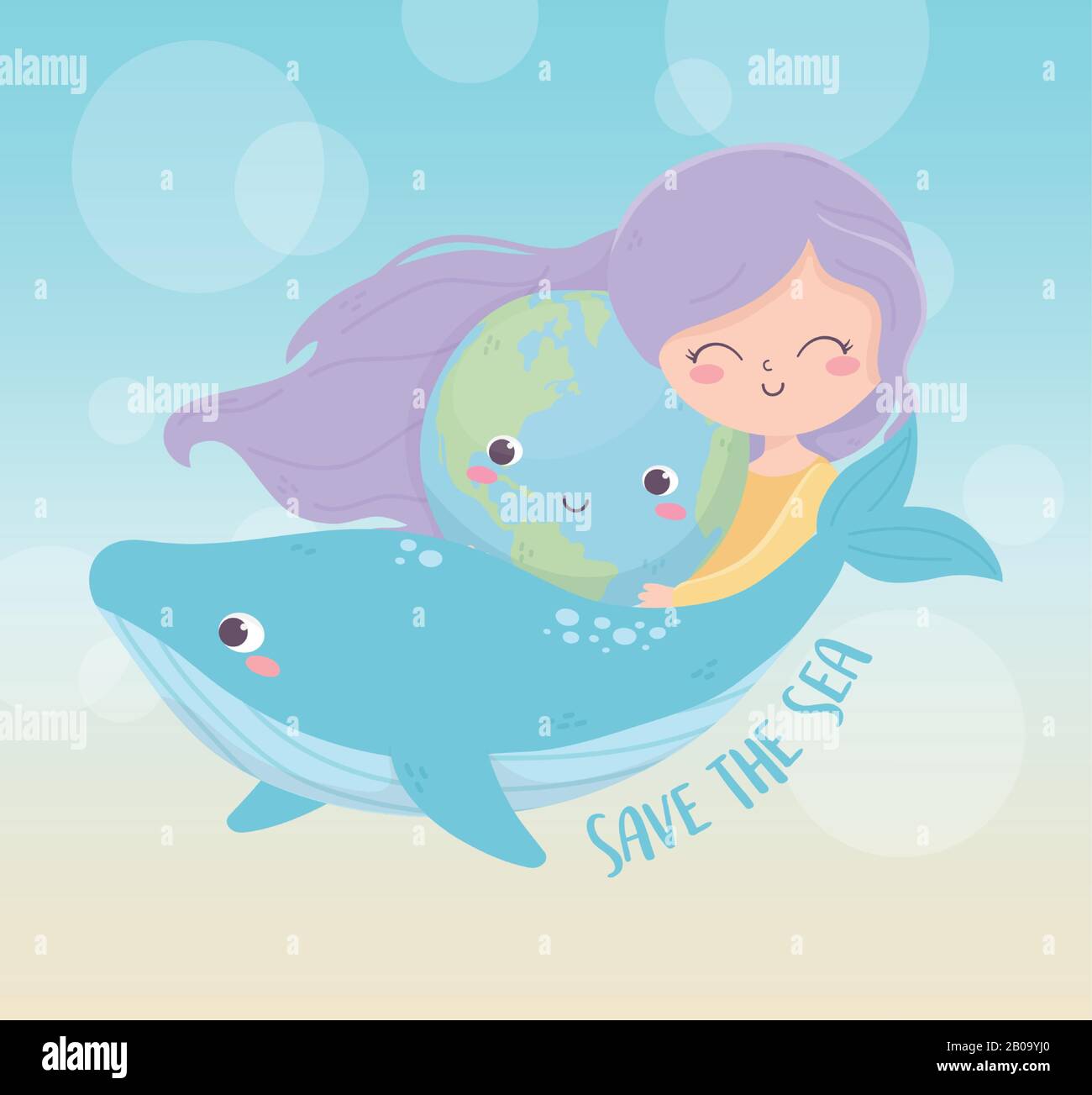 cute girl world whale save the sea environment ecology vector ...