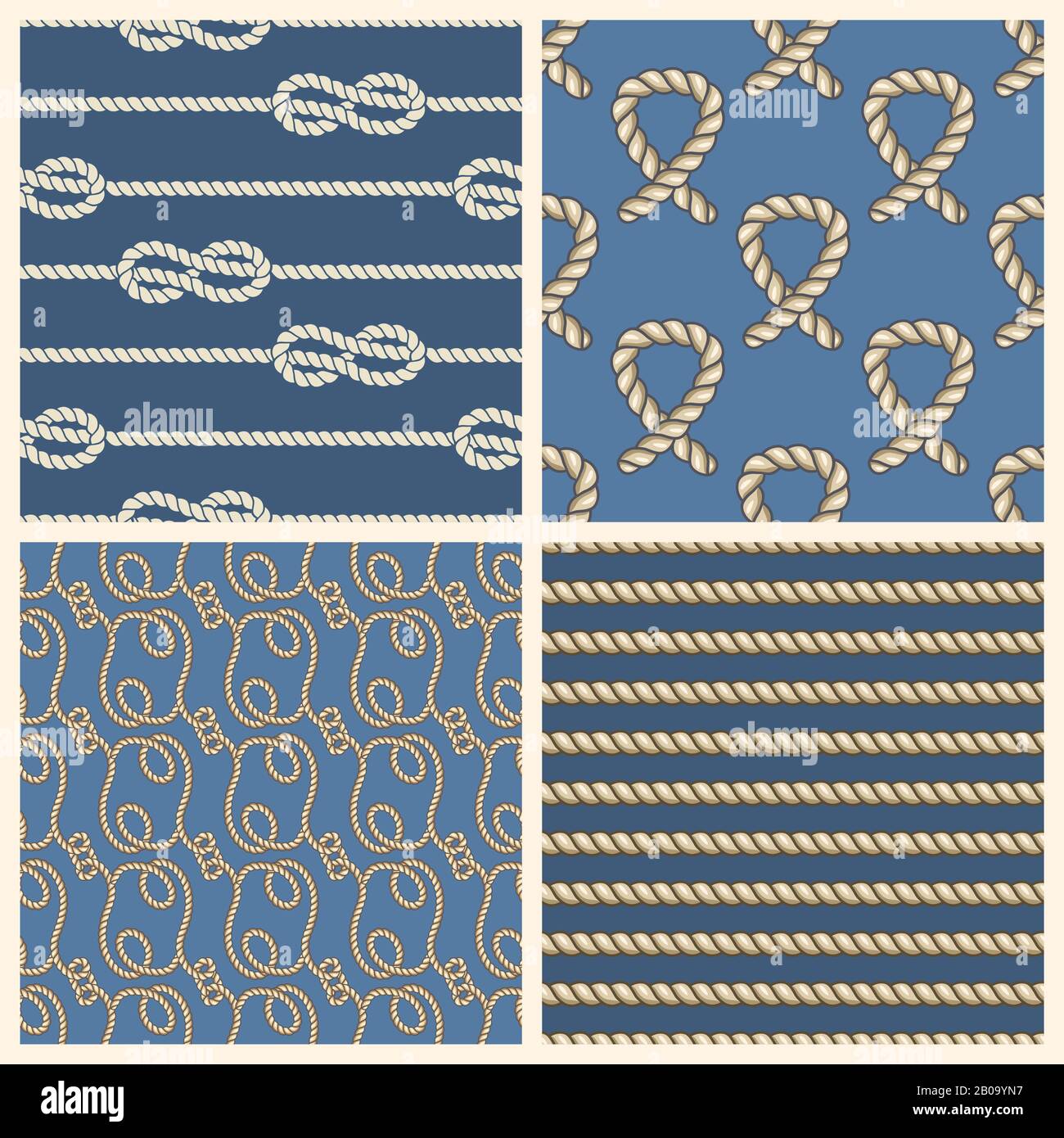 Marine ropes vector seamless patterns set. Nautical backgrounds with ... Marine ropes vector seamless patterns set. Nautical backgrounds with ...