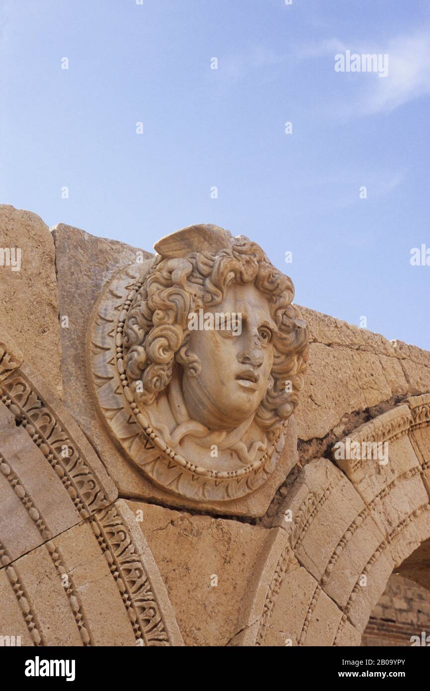 LIBYA, NEAR TRIPOLI, LEPTIS MAGNA, SEVERAN FORUM, ARCHES WITH MEDUSA ...