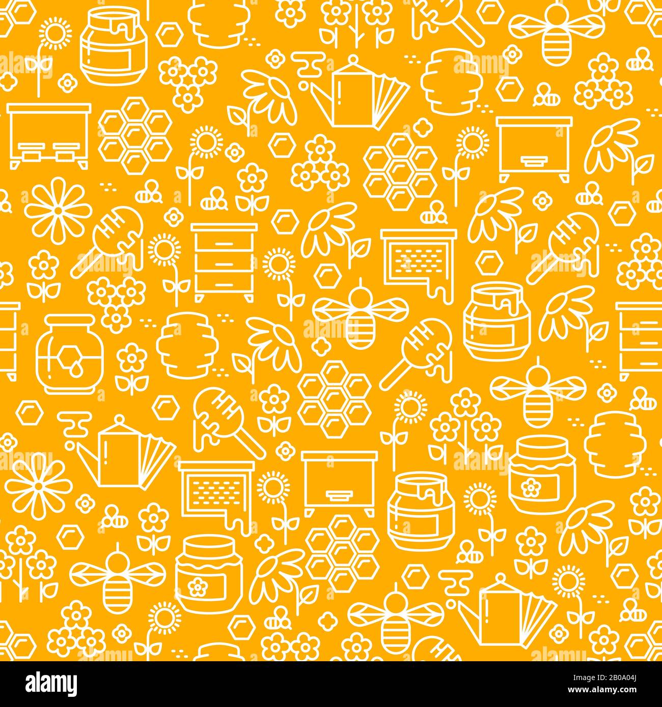 Honey thin line vector seamless pattern. Background with beehoney and ...
