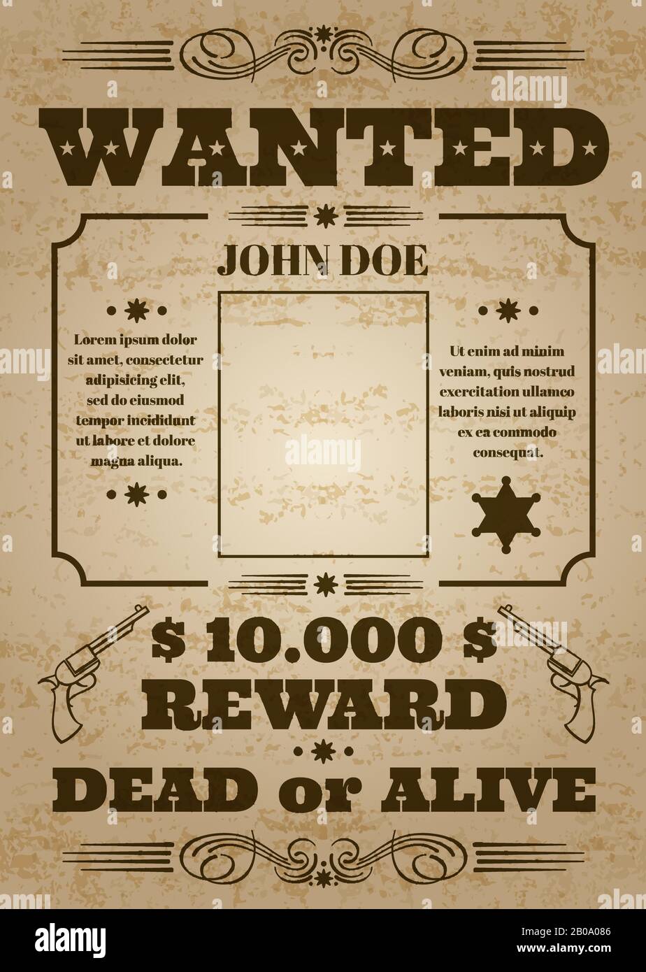 Wanted Dead Or Alive Western Old Vintage Vector Poster With Distressed 