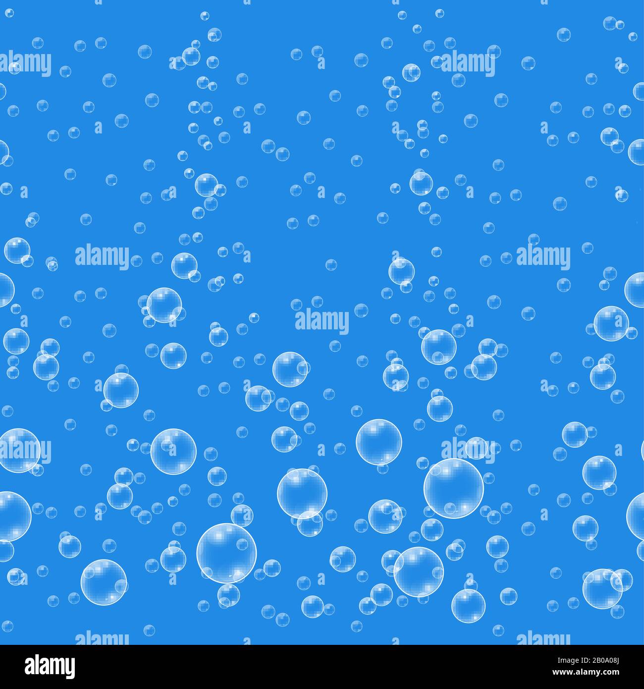 Blue vector realistic water bubbles seamless pattern. Background with liquid wet droplet ...