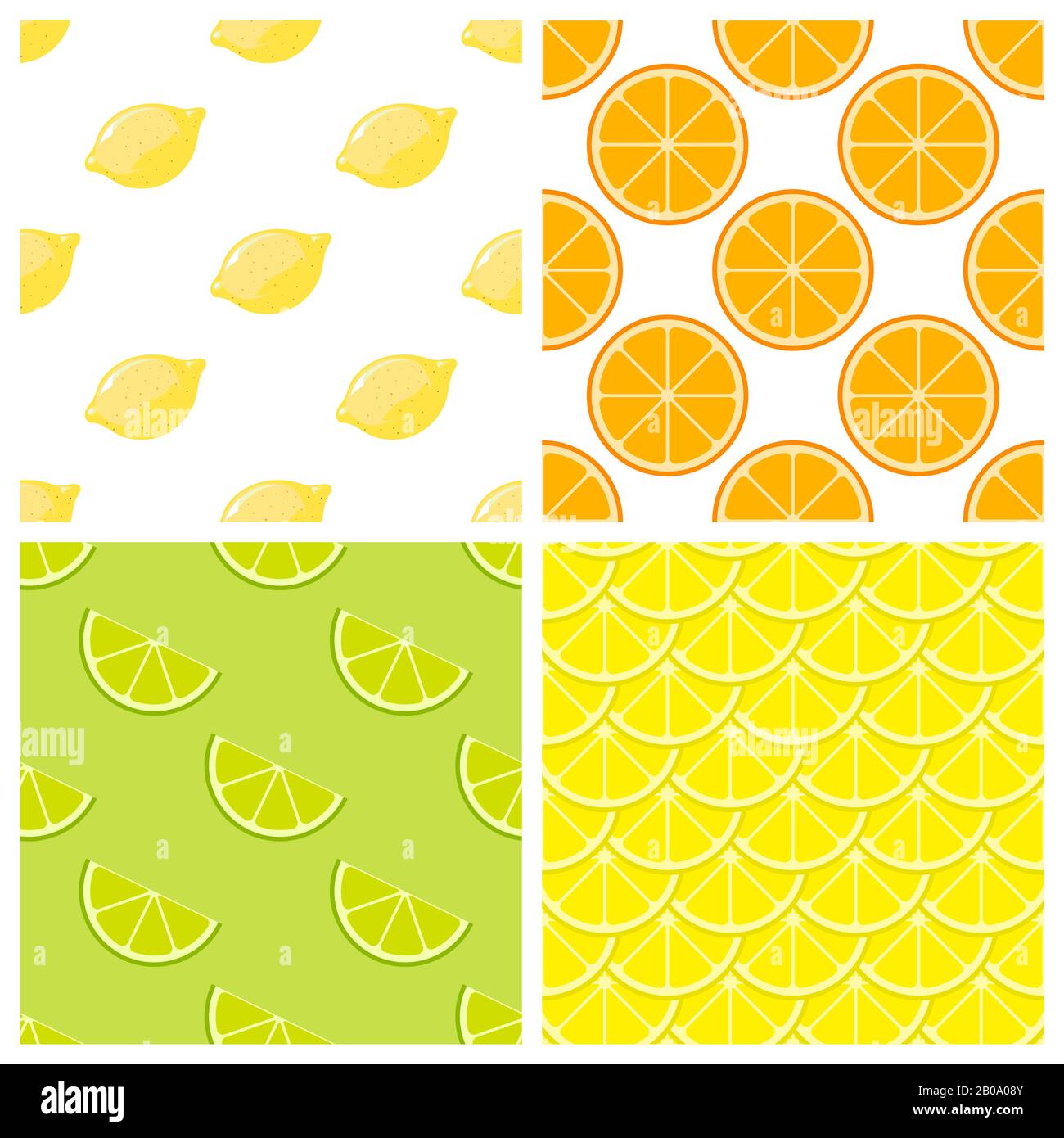 Citrus fruits bright vector seamless pattern. Set of color background ...