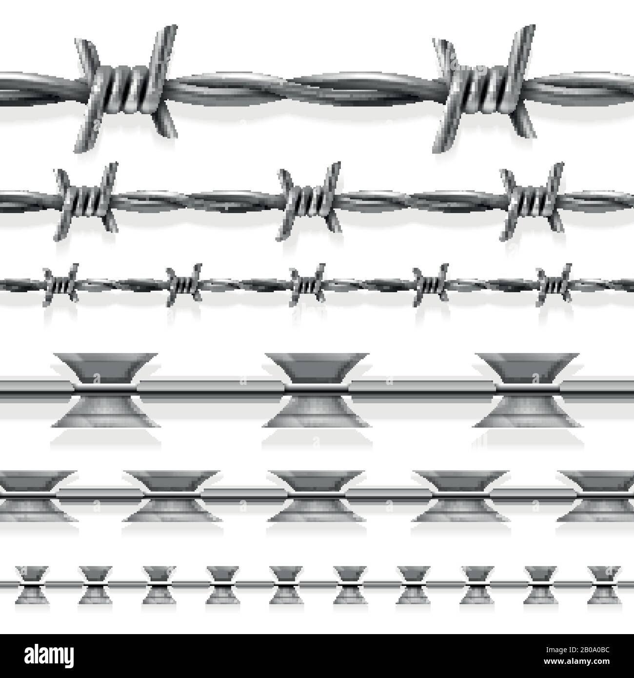 Safety steel barbed and razor wire vector seamless prison borders set ...