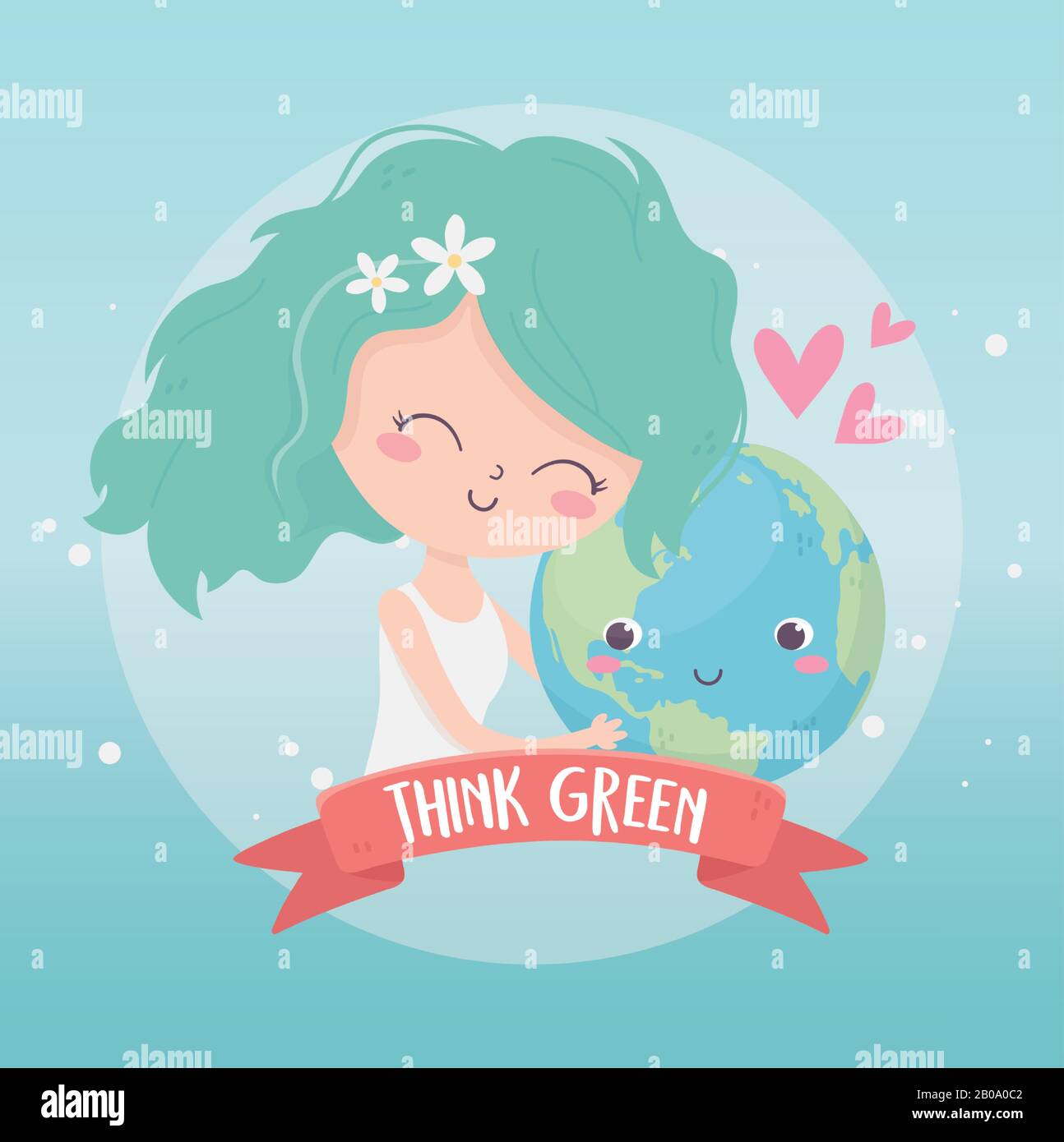 cute girl holding world love environment ecology vector illustration ...
