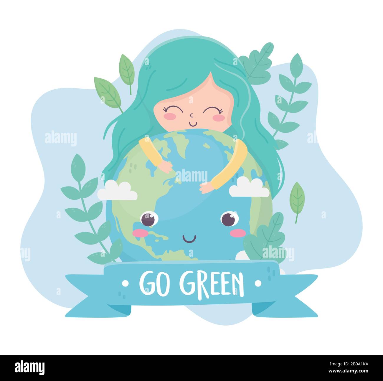 cute girl hugs world plants nature environment ecology vector ...
