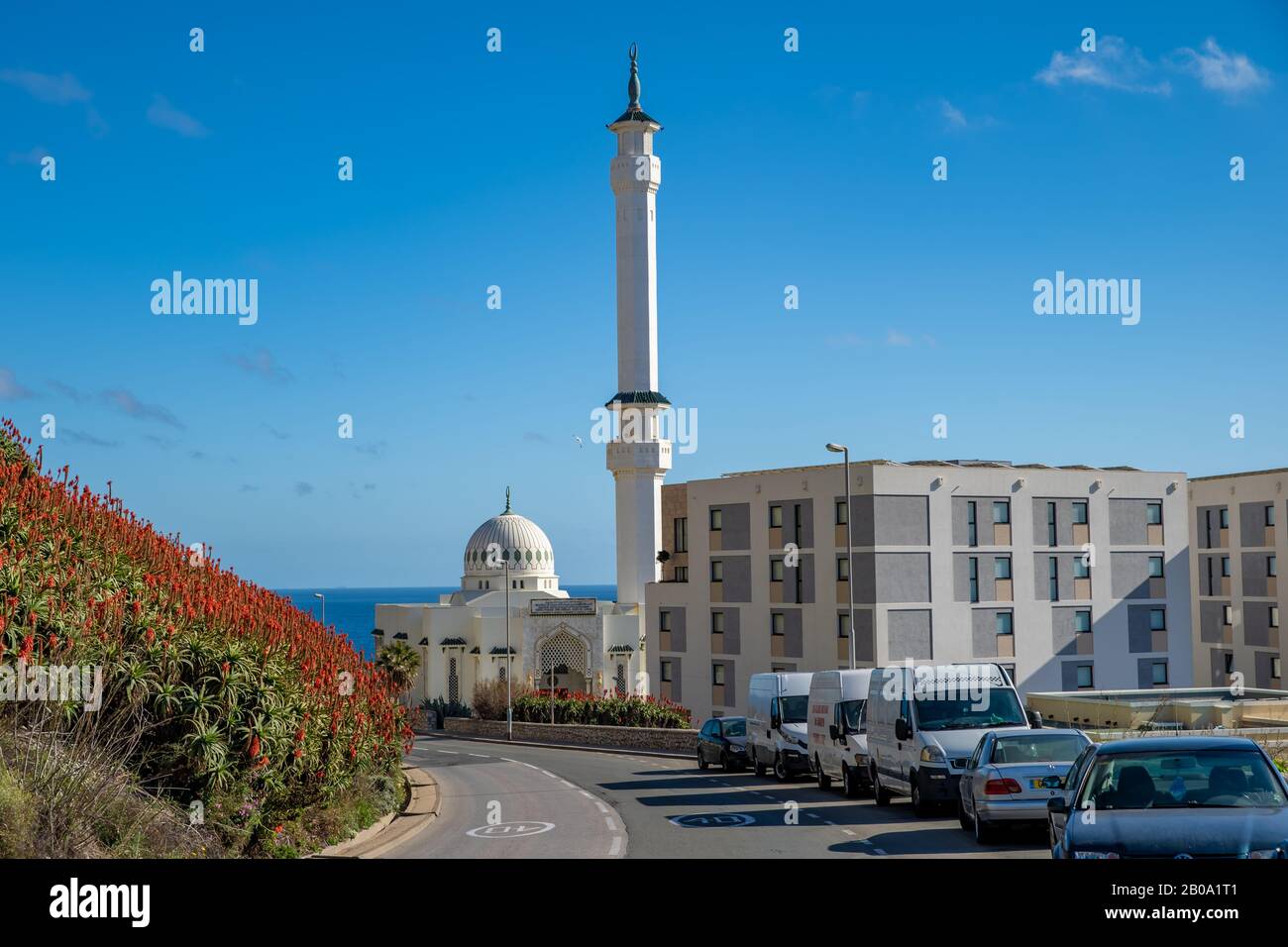Gibraltar - January 12, 2020: Ibrahim-al-Ibrahim Mosque on the coast of ...