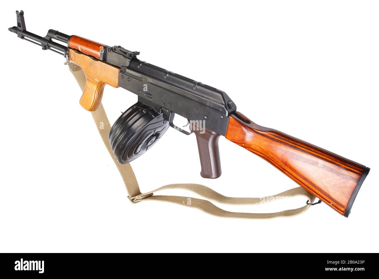 AK 47 assault rifle with 75 round drum magazine isolated on white ...