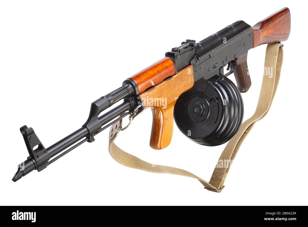 AK 47 assault rifle with 75 round drum magazine isolated on white ...