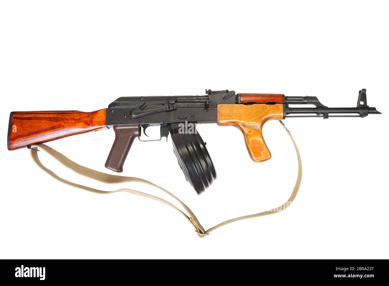 AK 47 assault rifle with 75 round drum magazine isolated on white ...