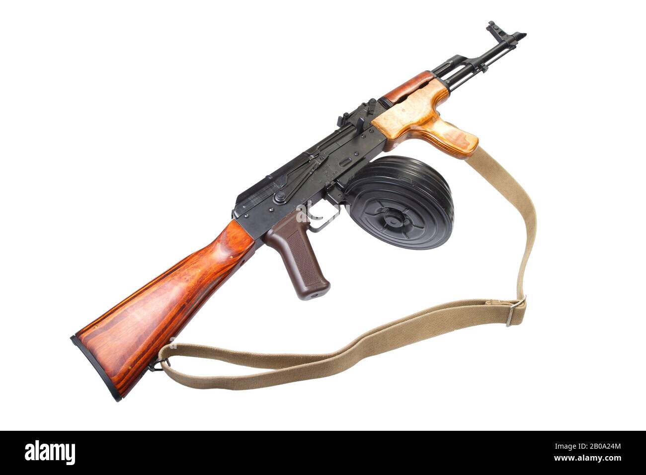 AK 47 assault rifle with 75 round drum magazine isolated on white ...