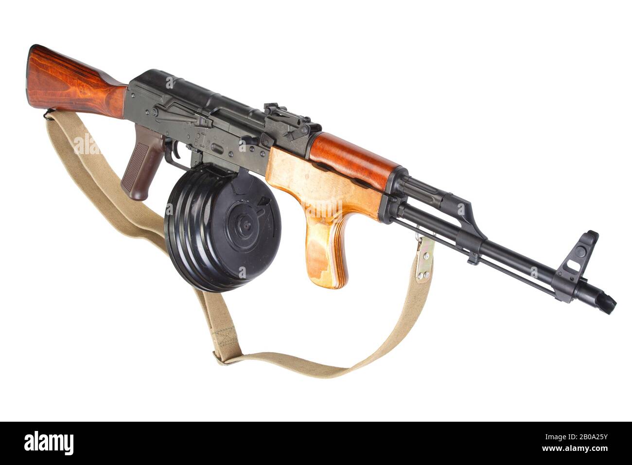 AK 47 assault rifle with 75 round drum magazine isolated on white ...