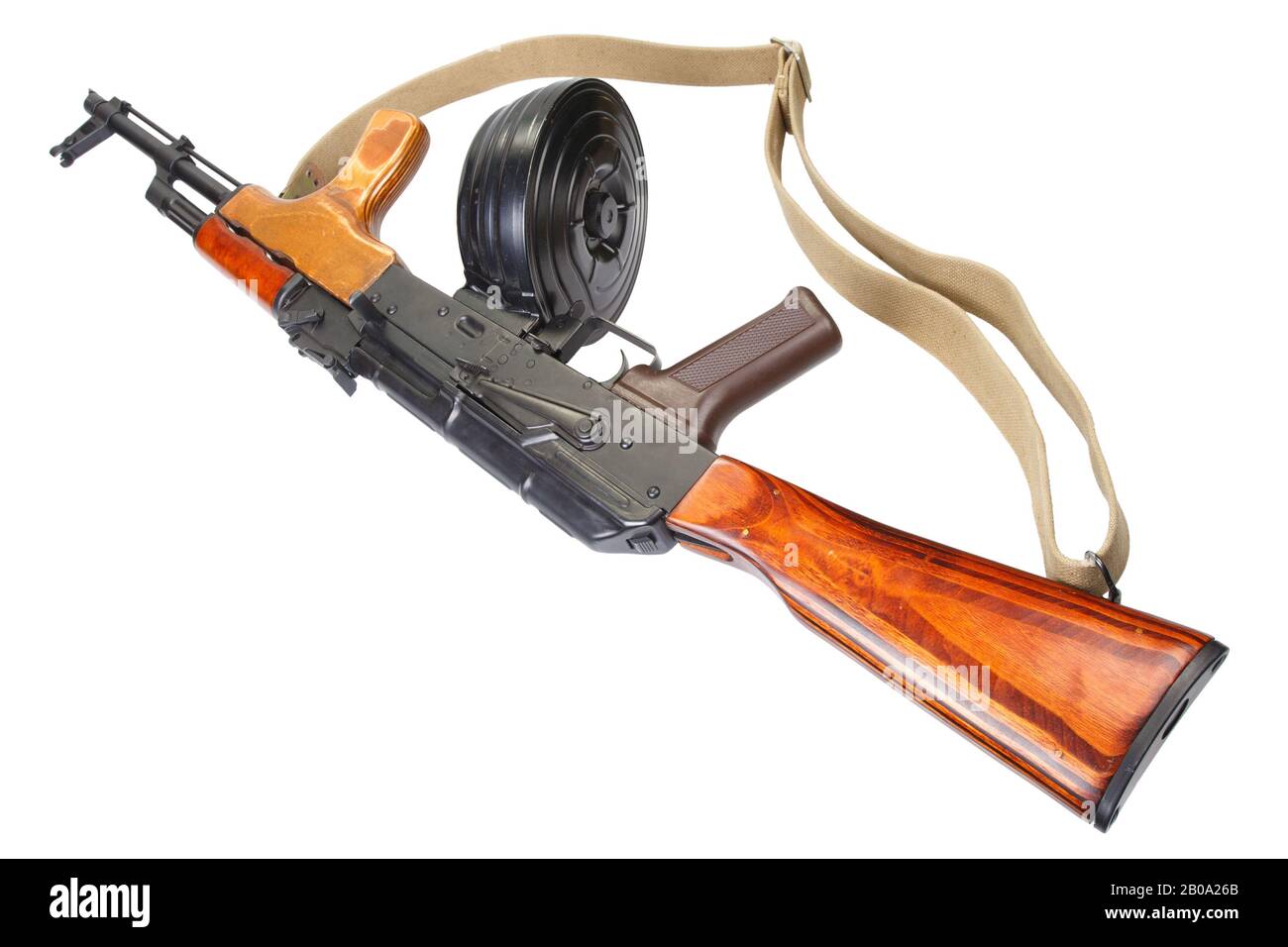 AK 47 assault rifle with 75 round drum magazine isolated on white ...