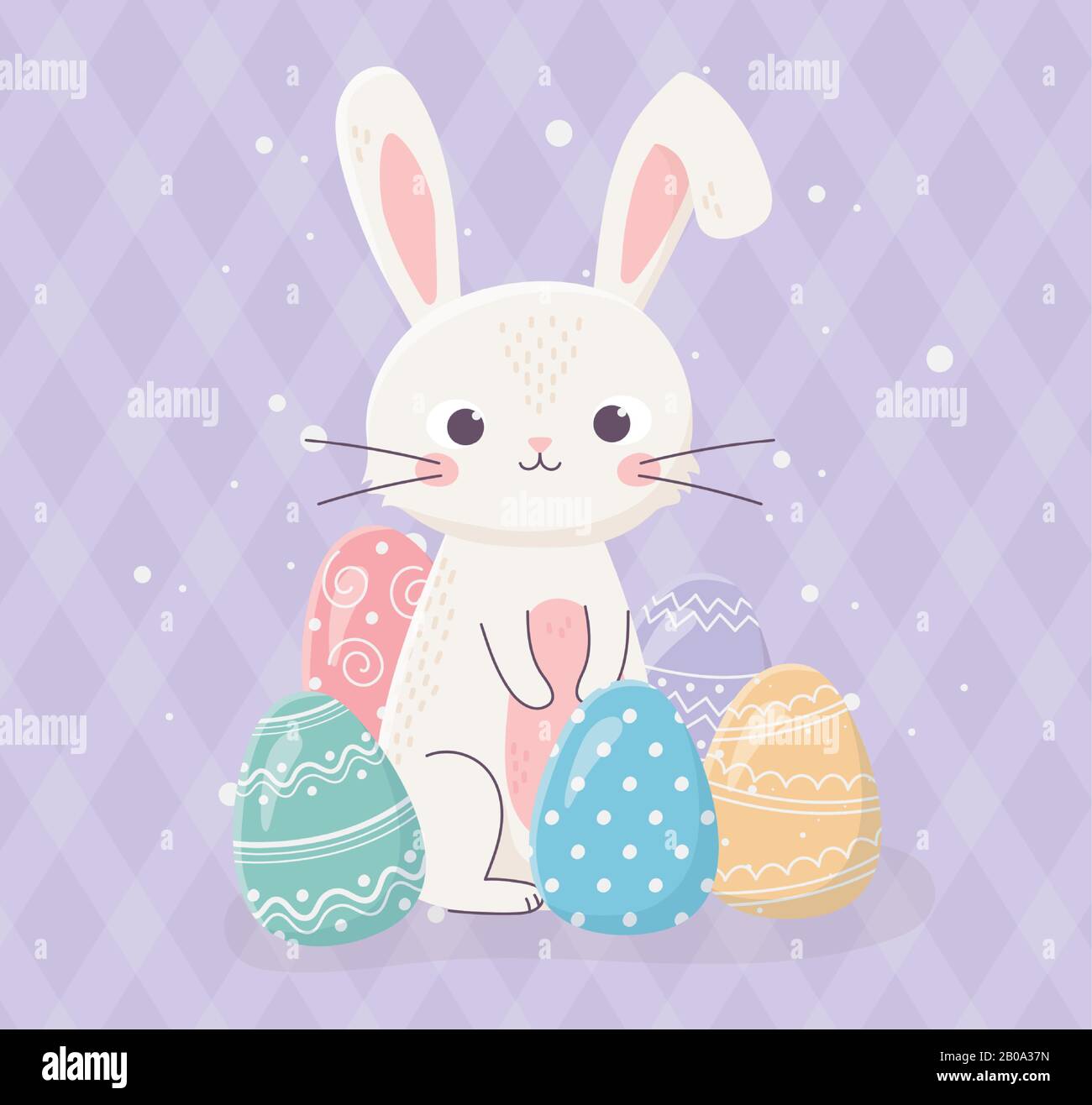 happy easter cute rabbit with decorative eggs celebration vector ...